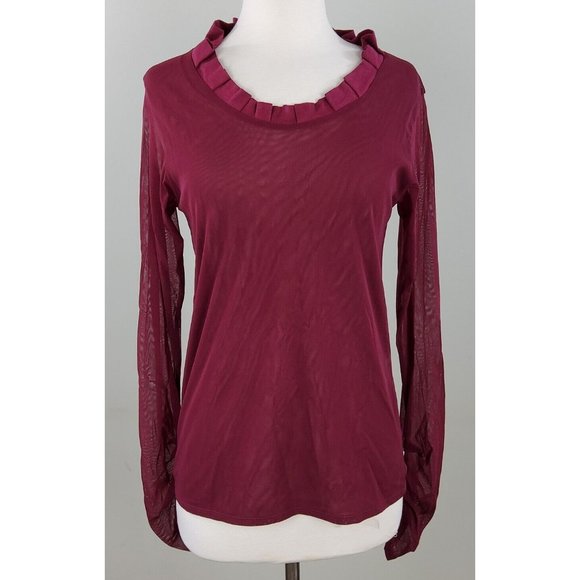 Moloko | Tops | Moloko Womens Sheer Gathered Sleeve Ruffle Neck Blouse Top Size L | Poshmark